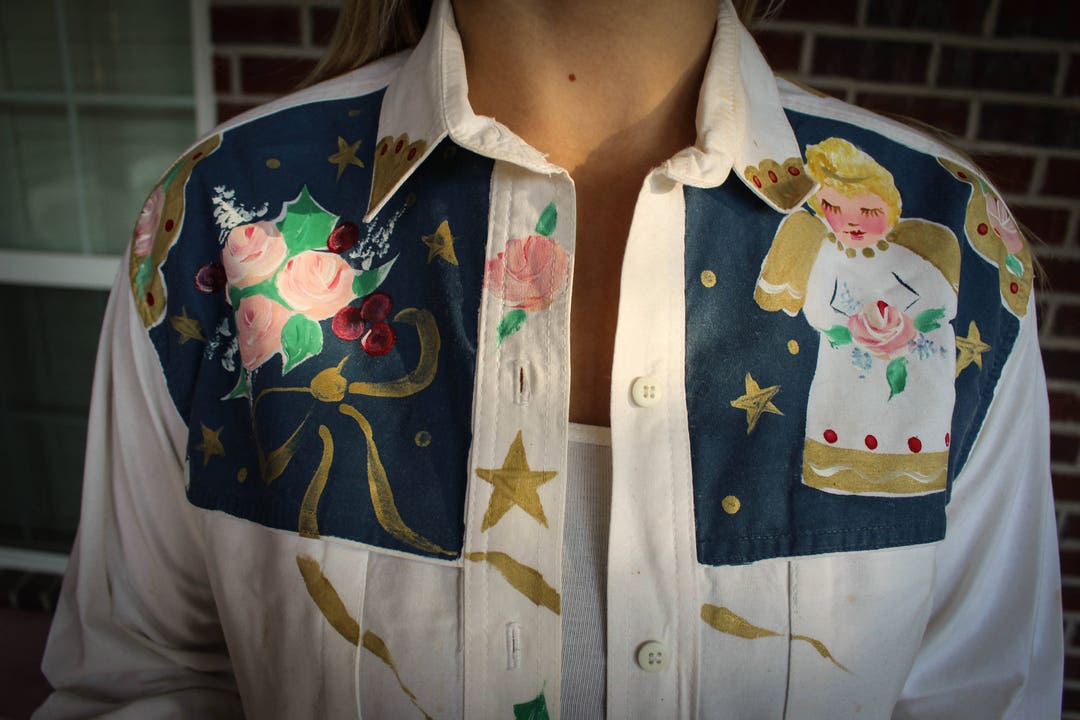 Vintage Hand Painted Christmas Button up 80s 90s Ugly - Etsy