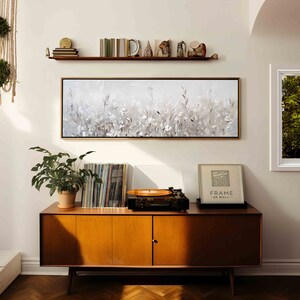 White Floral Wall Art Framed, Minimalist Horizontal Wall Art, Abstract ...