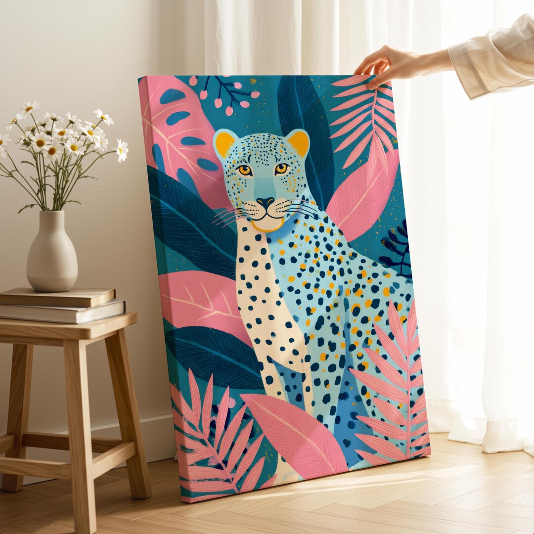 Colorful Leopard Canvas Print, Maximalist Preppy Wall Decor - Etsy