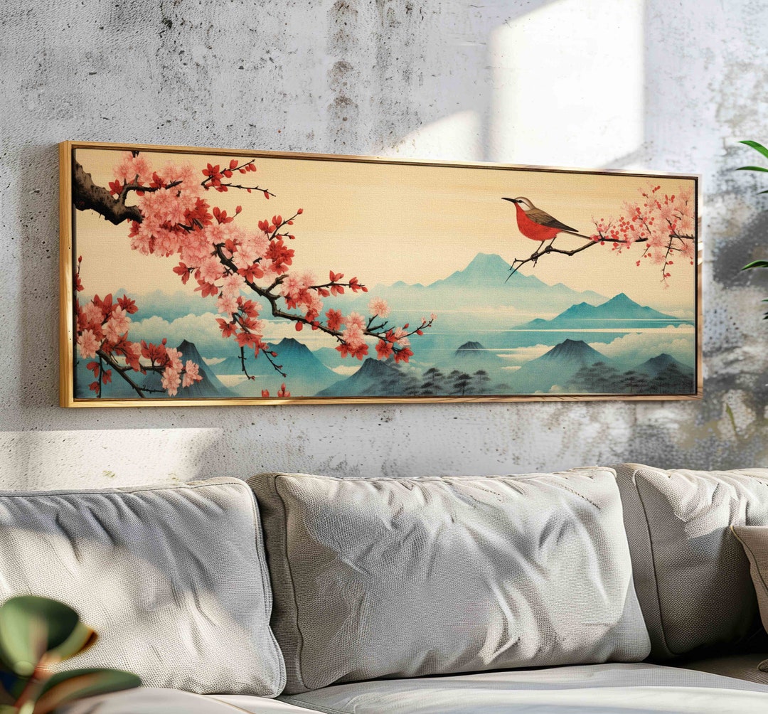 Cherry Blossom Wall Art, Horizontal Japanese Wall Art, Panoramic ...