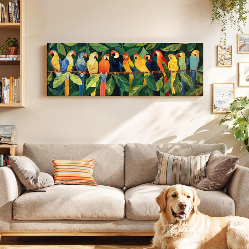 Parrots Panoramic Wall Art: Colorful Botanical Print - Etsy