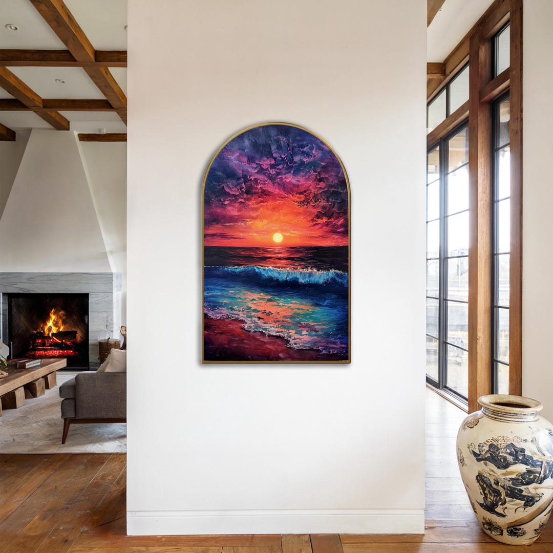 Arched Framed Canvas: Vibrant Sunset Seascape - Coastal Wall Art - Etsy
