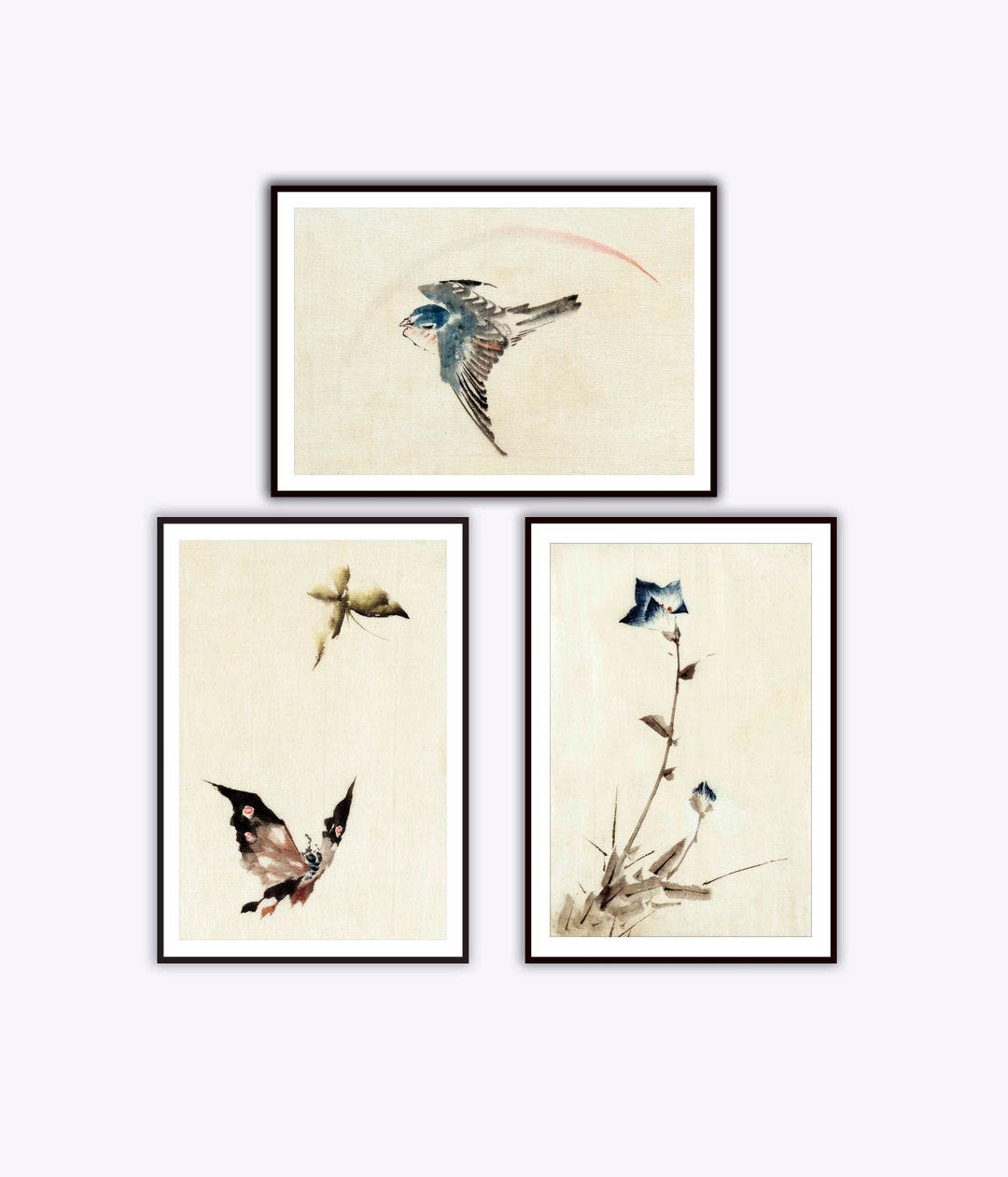 Japanese Print Set of 3 Japanese Ink Draw Print Japanese - Etsy