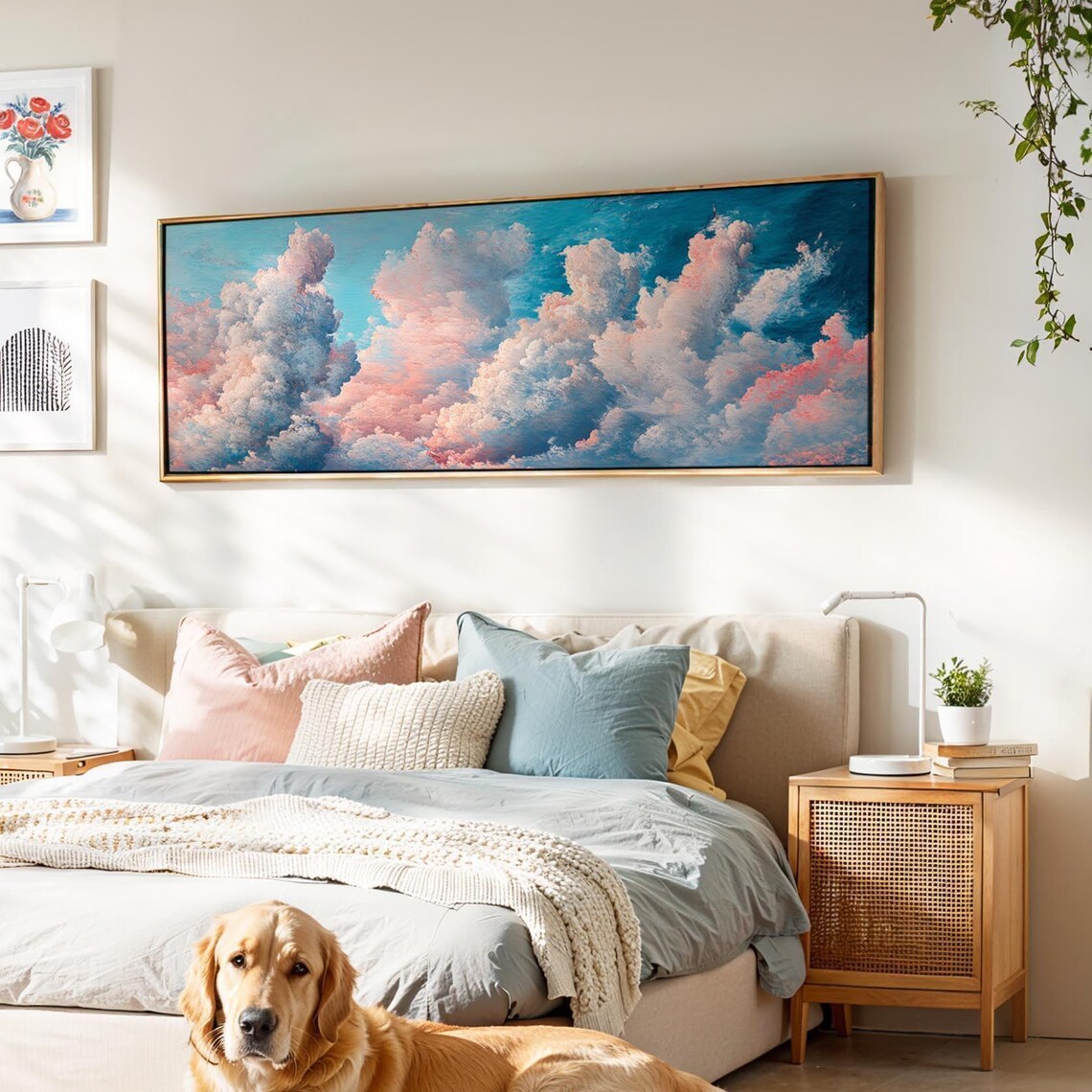 Vintage Minimalist Cloud Framed Wall Art: Moody Horizontal Print for ...