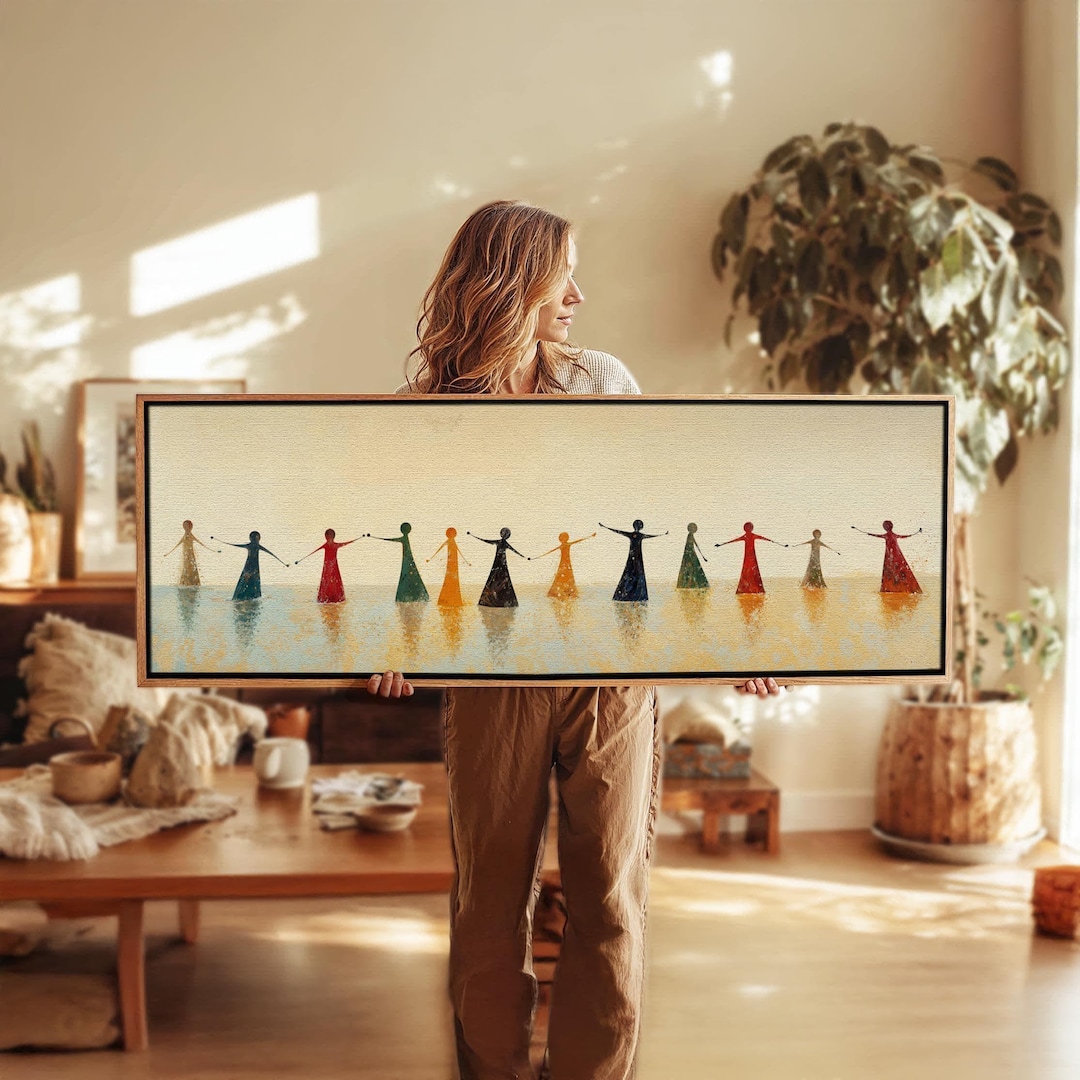 Abstract People Dancing Framed Canvas: Minimalist Silhouette Wall Art ...