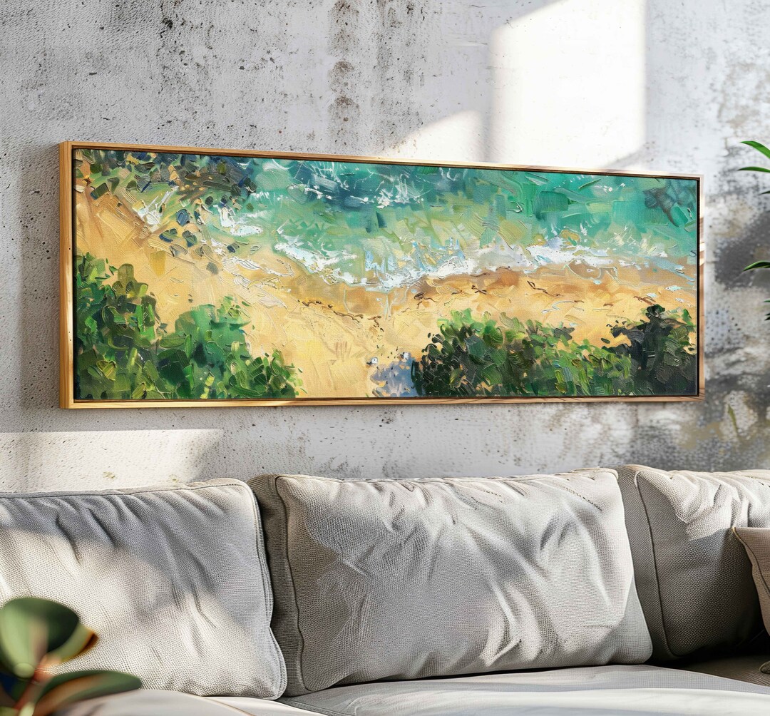 Framed Coastal Aerial Beach Painting: Panoramic Wall Art - Etsy