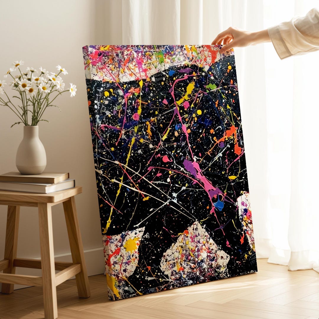 Framed Splatter Paint Canvas: Modern Abstract Wall Decor - Etsy