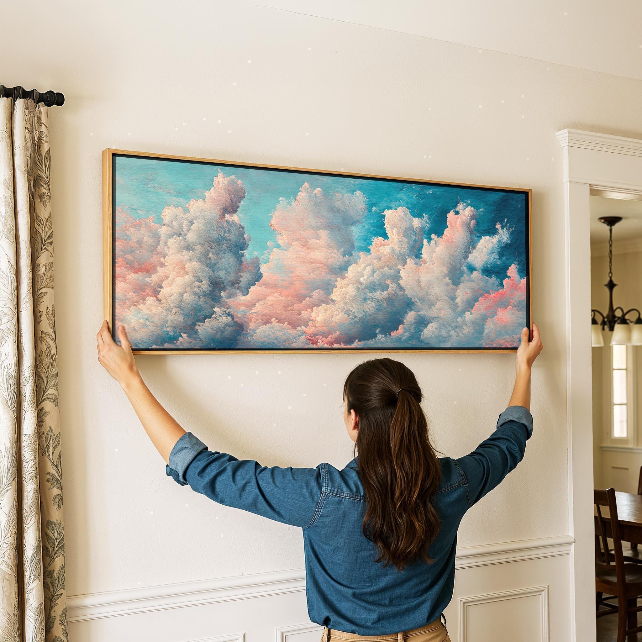 Vintage Minimalist Cloud Framed Wall Art: Moody Horizontal Print for ...