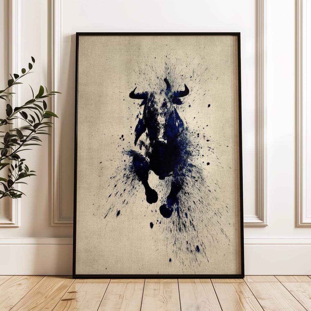 Abstract Bull Wall Art Framed, Modern Splatter Paint Print, Colorful ...