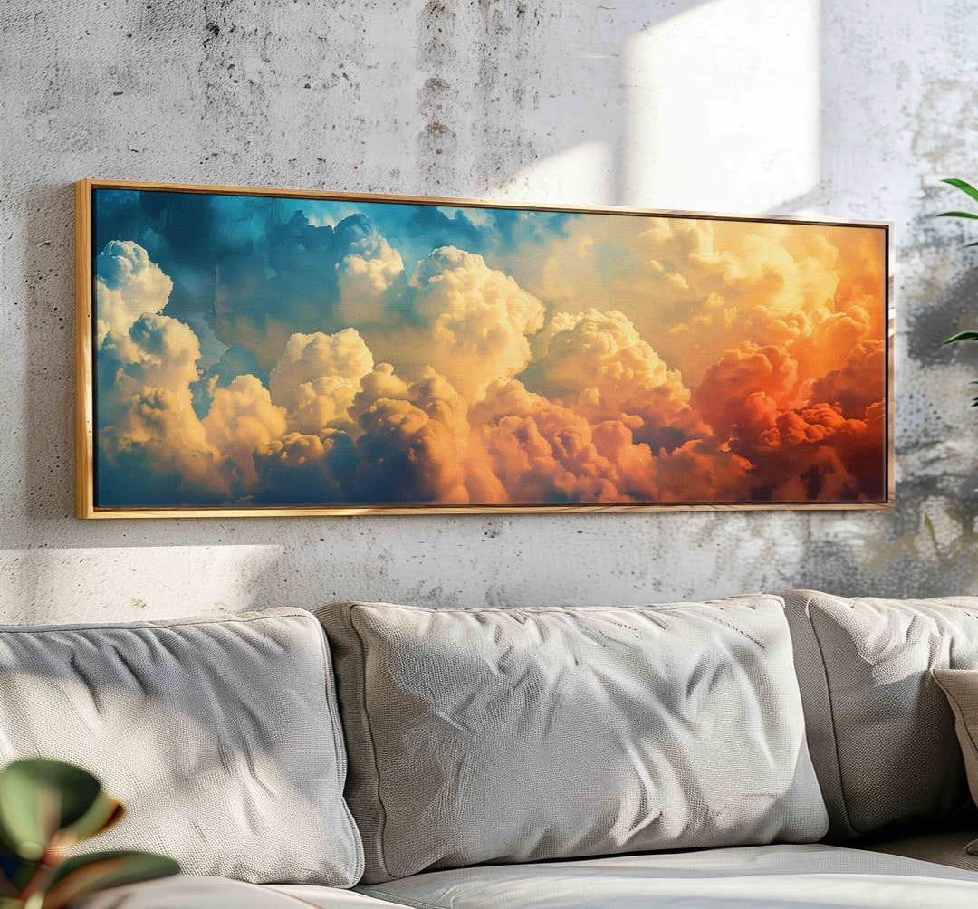 Sunset Clouds Wall Art Framed, Minimalist Moody Cloud Wall Art, Horizontal Wall Art, Large ...