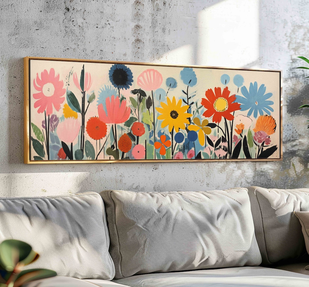 Modern Wildflower Wall Art Framed - Horizontal Wall Art - Panoramic ...