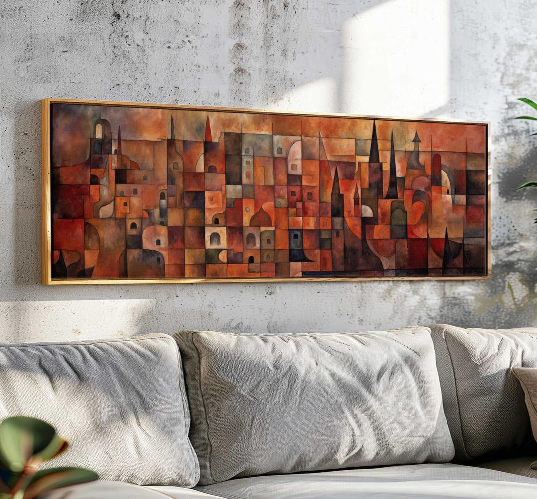 Mid Century Modern Cityscape Wall Art Framed, Horizontal Modern Wall ...