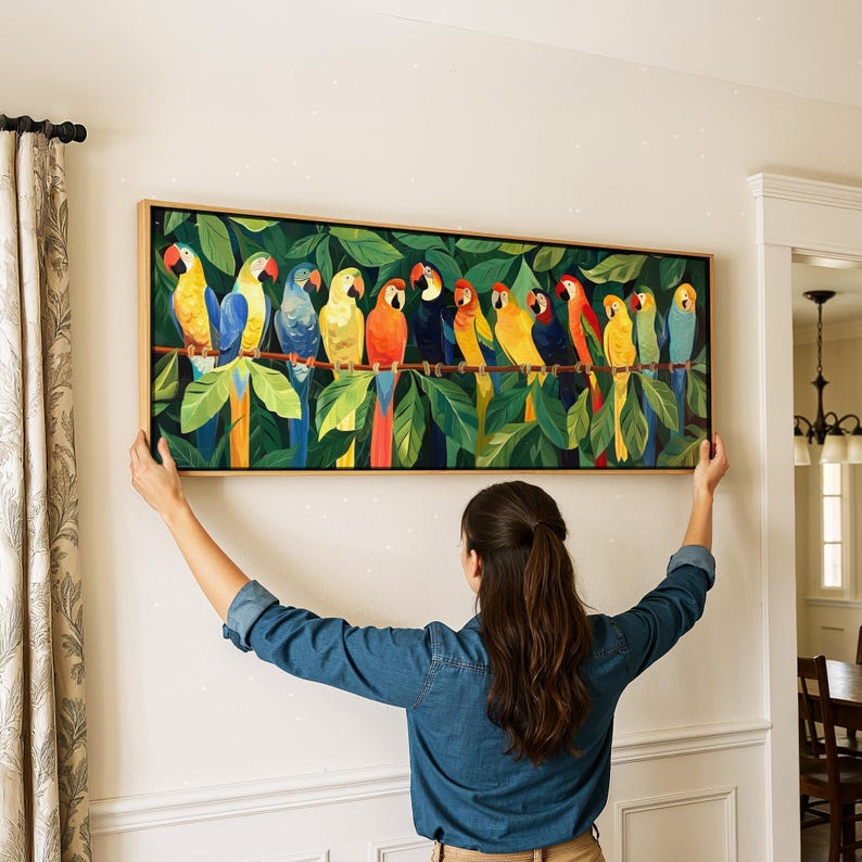 Parrots Panoramic Wall Art: Colorful Botanical Print - Etsy