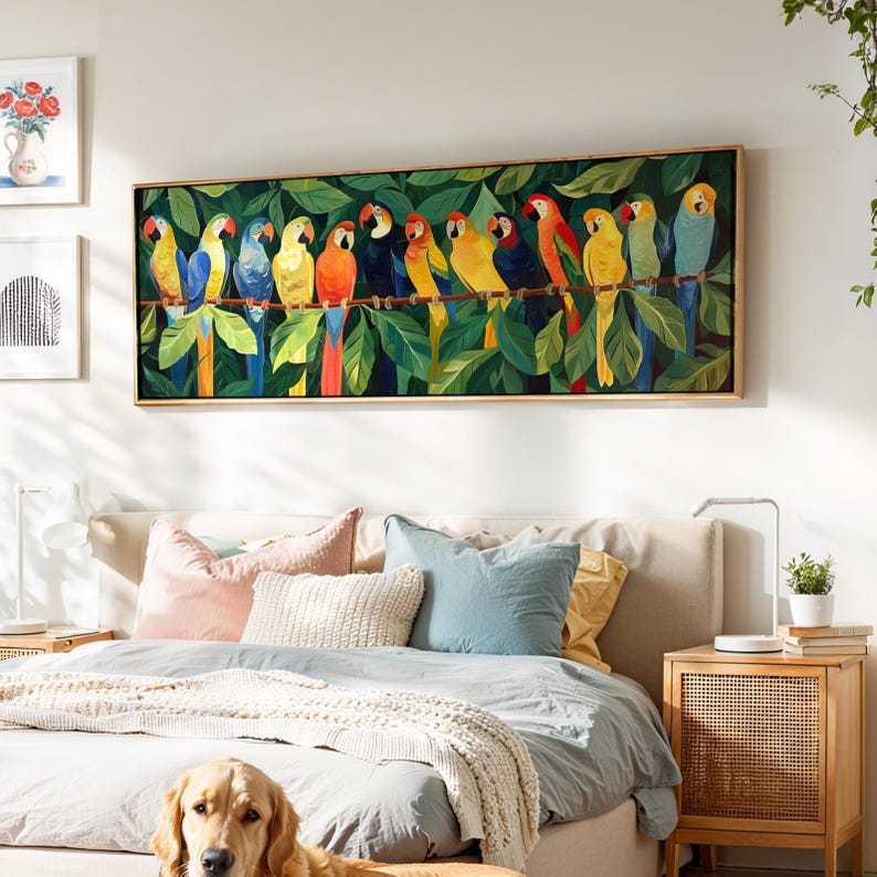 Parrots Panoramic Wall Art: Colorful Botanical Print - Etsy