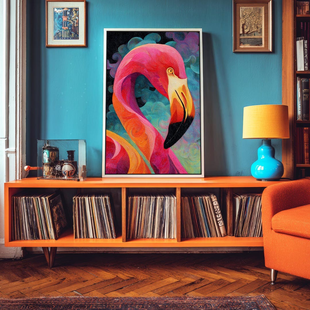 Colorful Flamingo Art, Maximalist Dopamine Decor, Vibrant Psychedelic ...