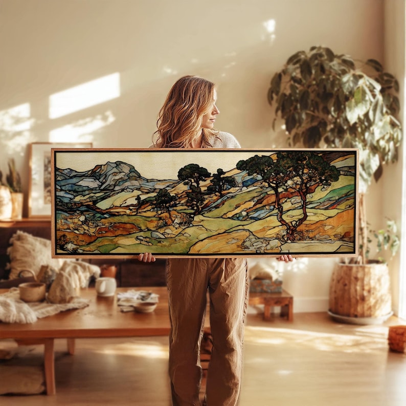 Abstract Mountain Landscape Framed Canvas Print: Modern Geometric Wall ...