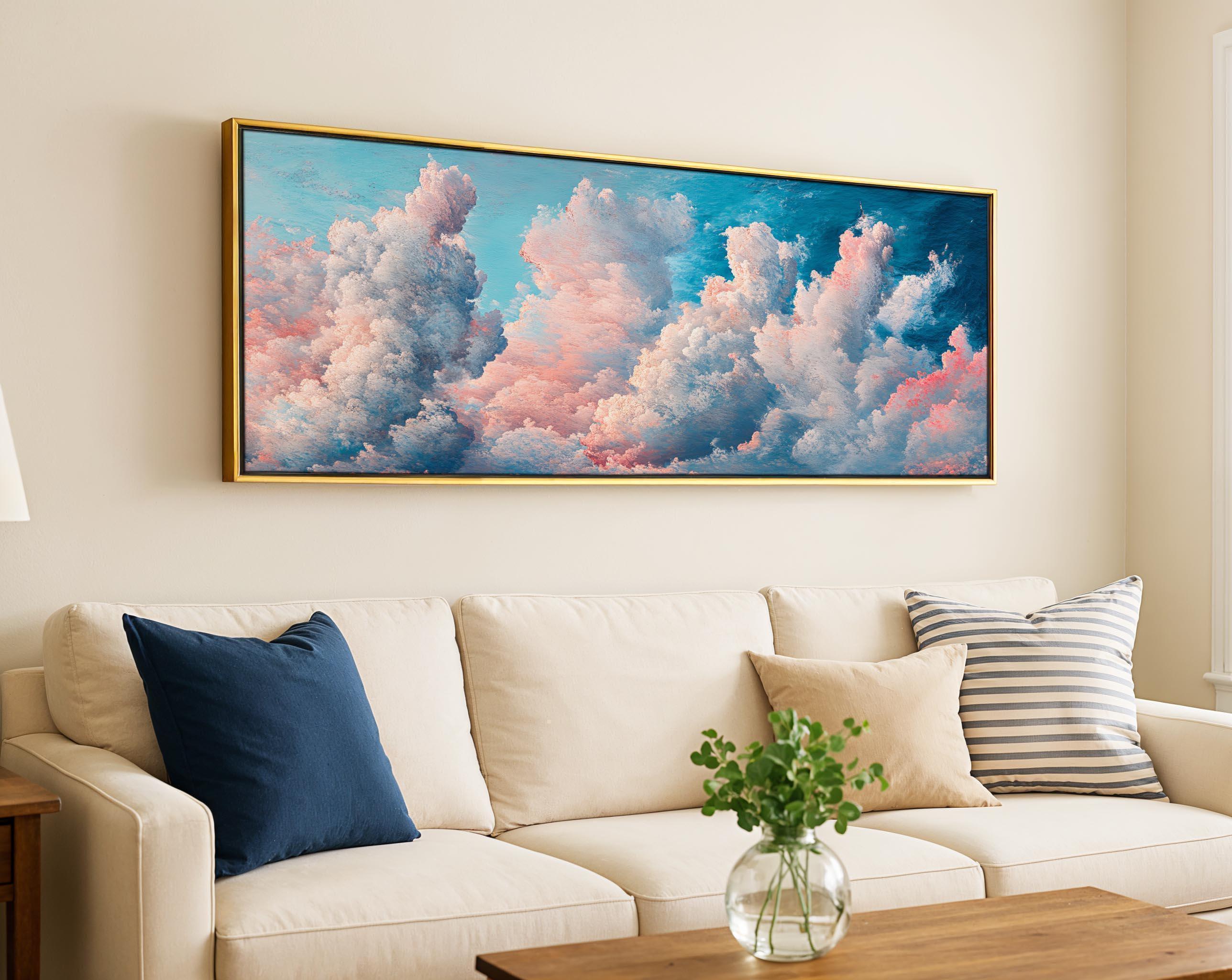 Vintage Minimalist Cloud Framed Wall Art: Moody Horizontal Print for ...