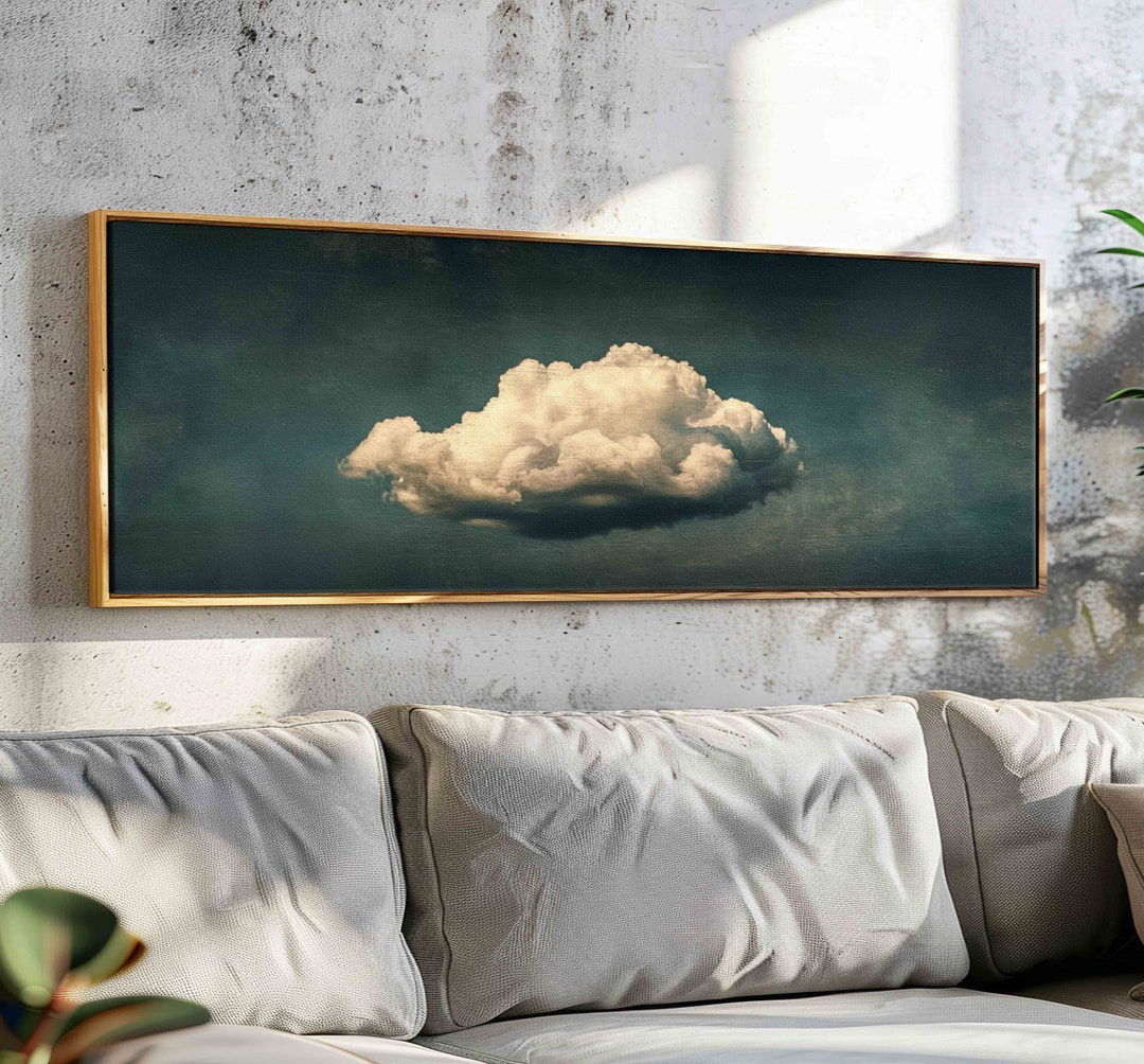 Vintage Moody Cloud Wall Art Framed, Panoramic Minimalist Wall Art, Horizontal Cloud Print ...