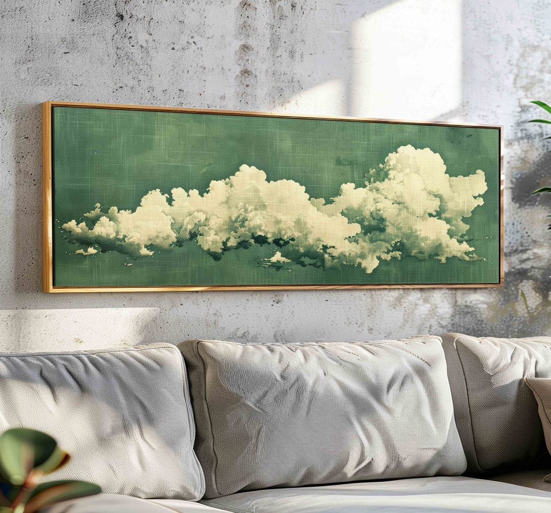 Seige Green Cloud Wall Art Framed, Minimalist Cloud Wall Art Framed ...