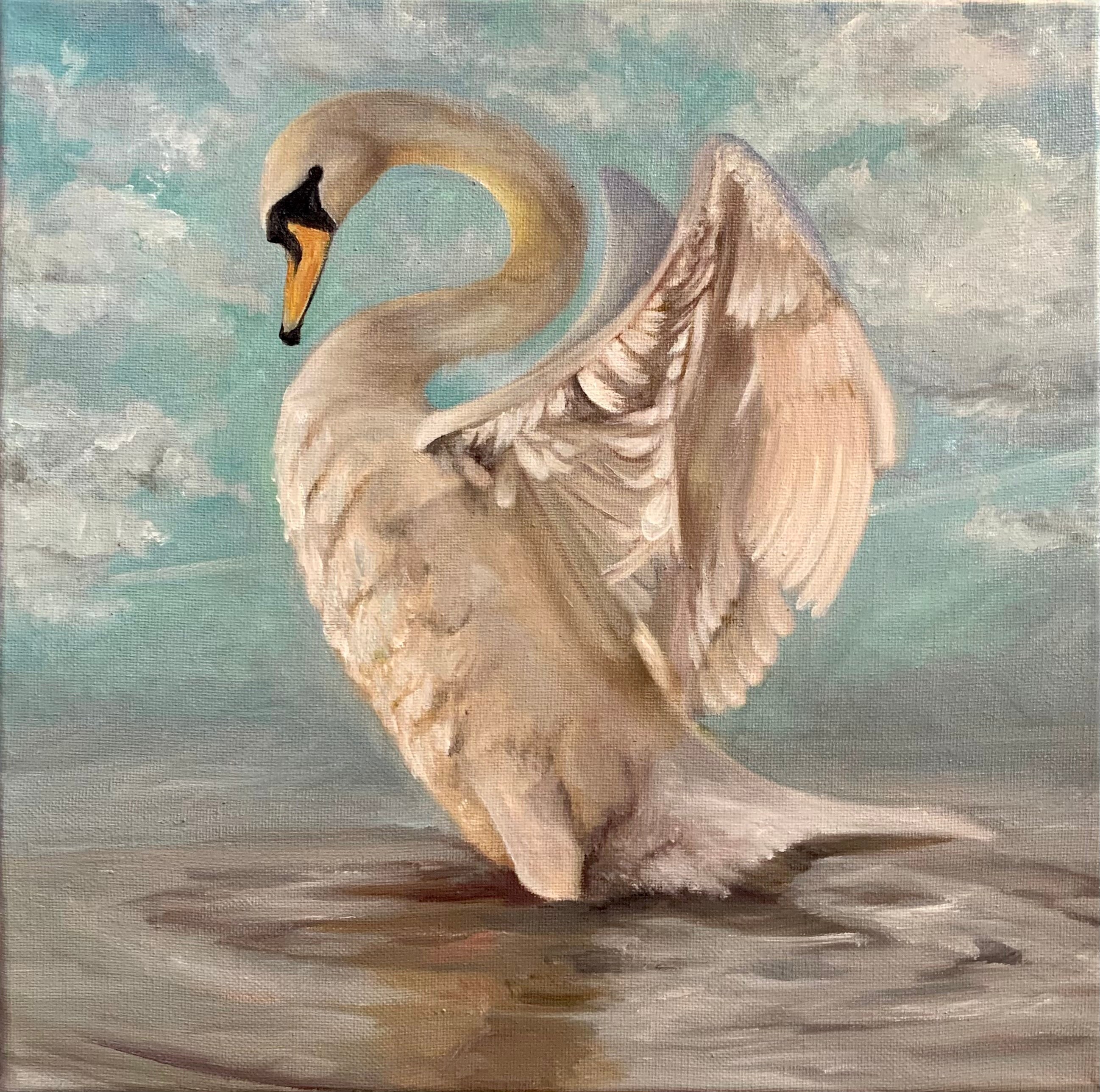 A Swan. Art Print of Original Painting. Swan in the Clouds. Swan on the ...
