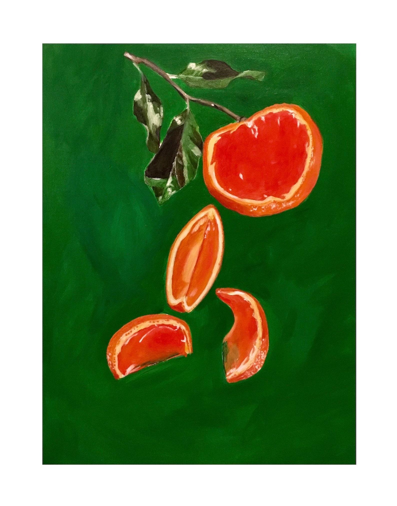 Tangerine. Print of Original Artwork. 8.5”x11”. Citrus Fruit, Green and ...