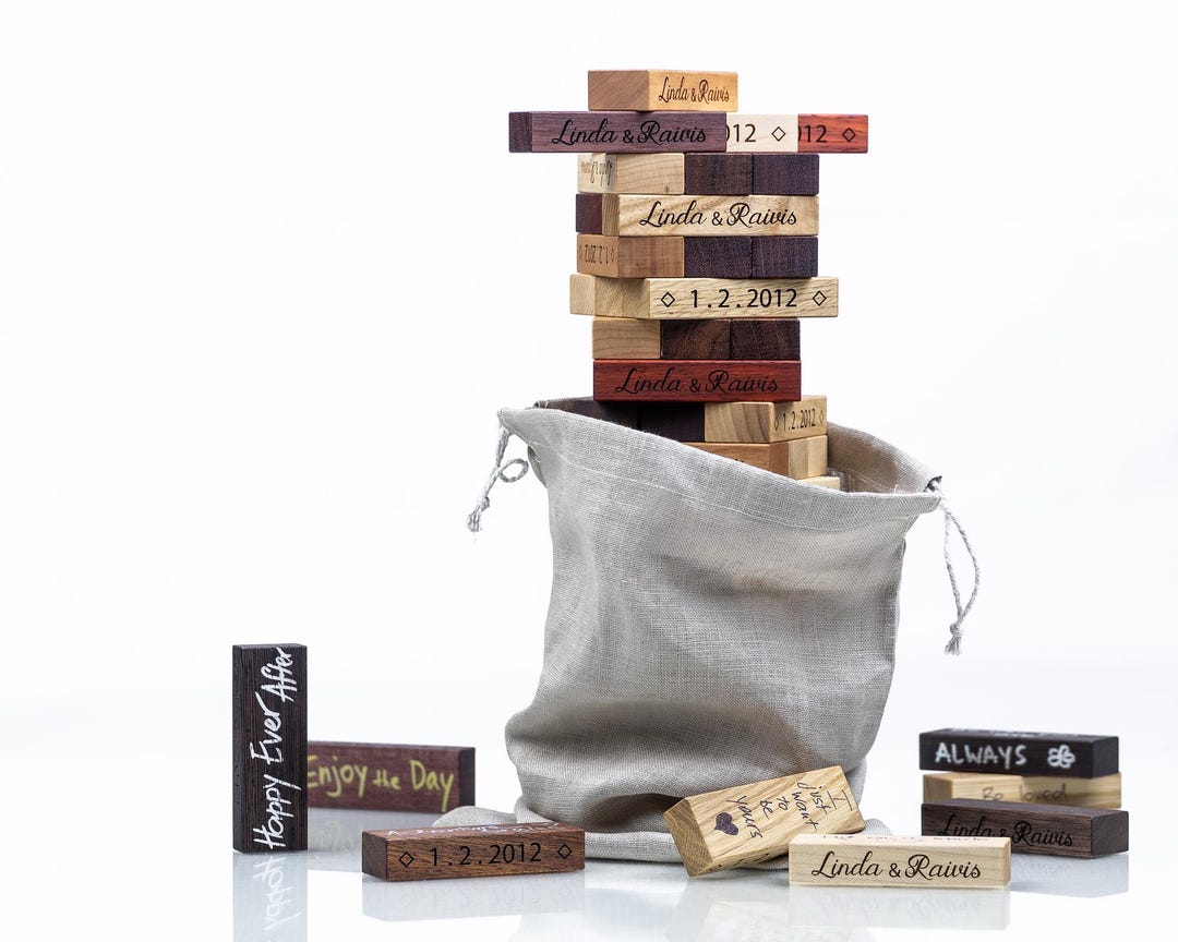 Luxury 54-138 Blocks Custom Tumble Tower Game Wedding Guestbook ...