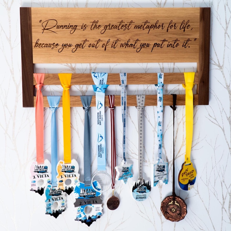 Custom Cherry Wood Medal Bib Holder – Personalized Name Engraved Gift ...