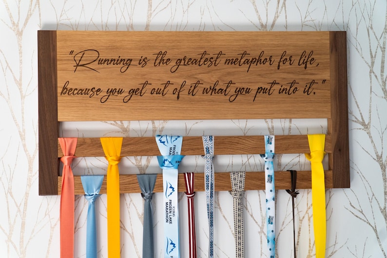 Personalized Cherry Wood Medal and Bib Holder - Custom Name Engraved ...