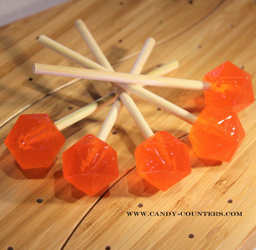 Orange Cream D20 LOLLIPOP Isomalt Dice, Tabletop Gaming, Diabetic Hard ...