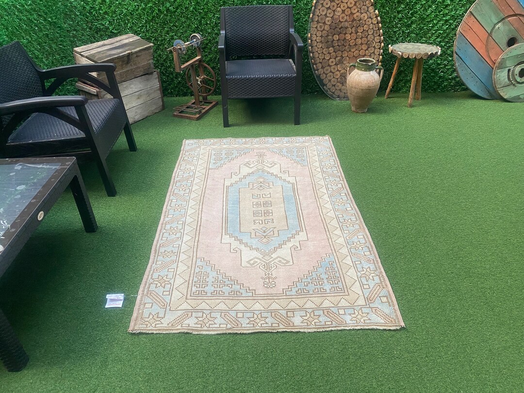 Blue Turkish Rug, Living Room Rug, Vintage Turkish Rug, Blue Oushak Rug ...