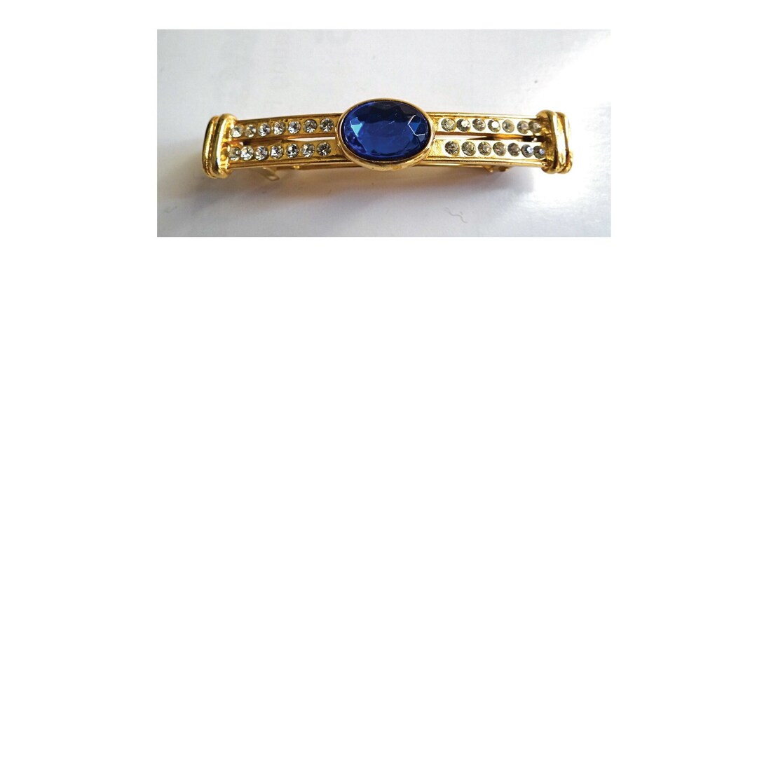 BARRETTE ALEXANDRE From PARIS Gold Tone Rhinestone & Blue Crystal ...