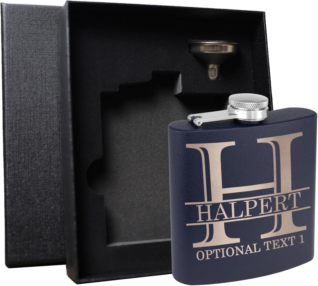Personalized Etched Flask With Your Custom Text | 6oz, Navy Blue ...