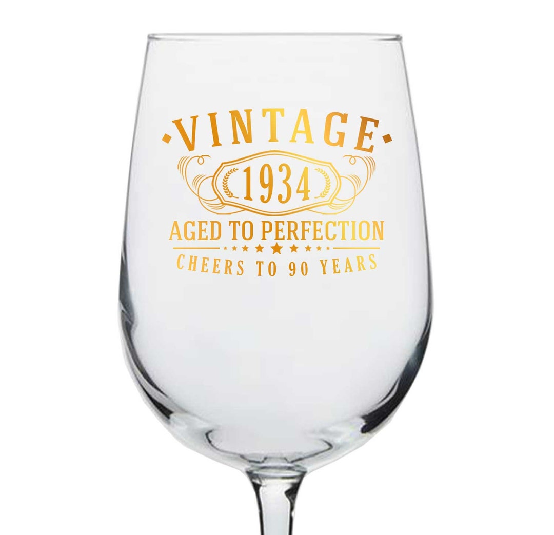 Vintage 1934 Gold 16oz Stemmed Wine Glass Happy 90th Birthday Aged to ...