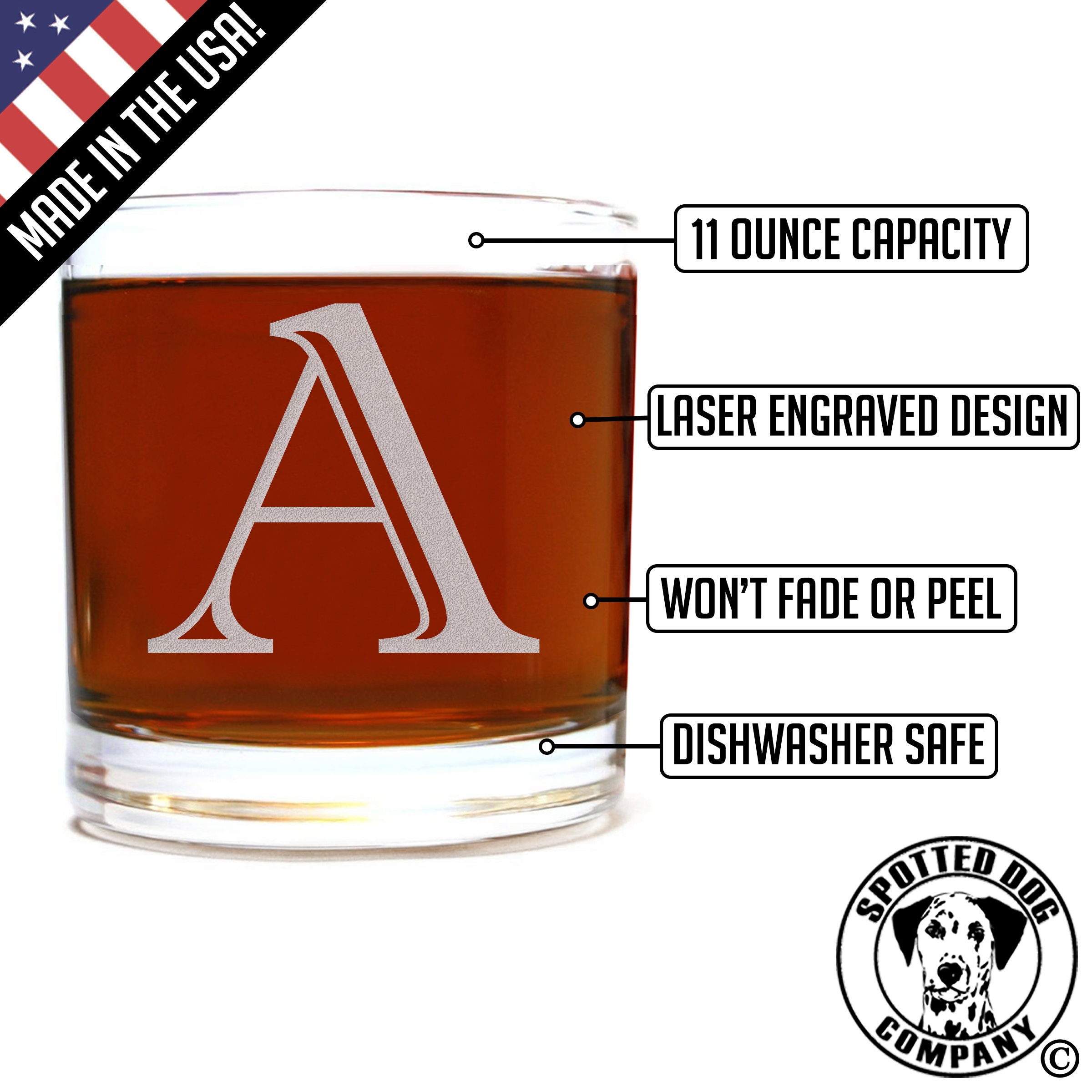 Monogram Etched Letters A-Z 10oz Whiskey Rocks Glass bourbon - Etsy