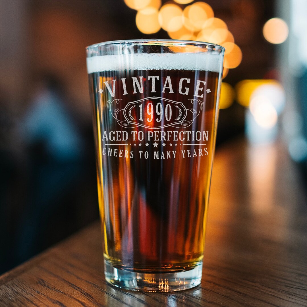 Vintage 1990 Etched 16oz Pint Beer Soda Glass - 35th Birthday Aged to ...
