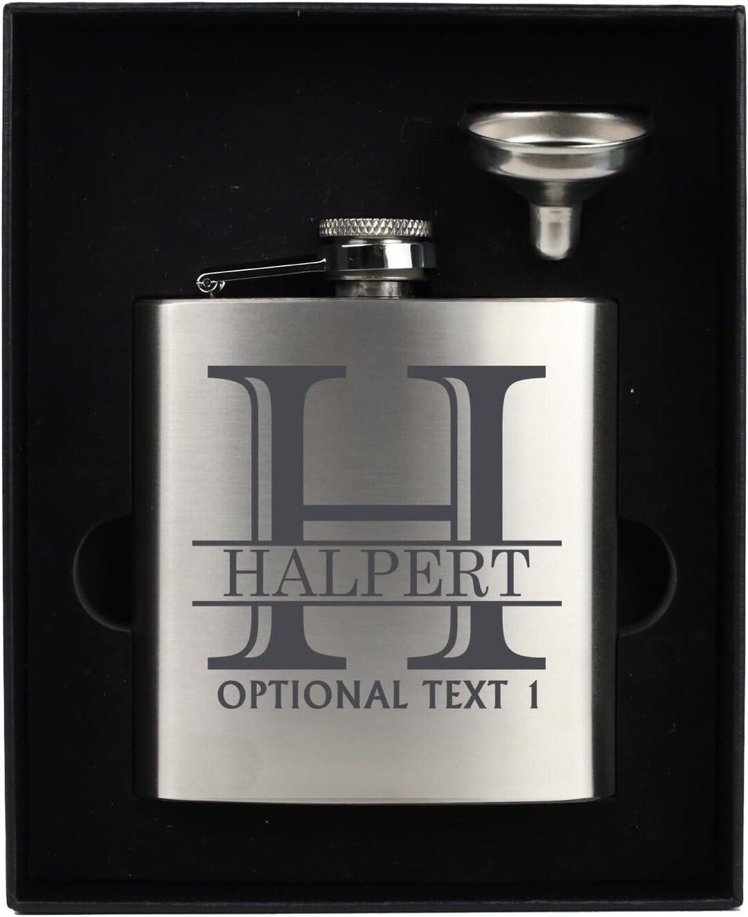 Personalized Etched Flask With Your Custom Text | 6oz, Stainless Steel ...