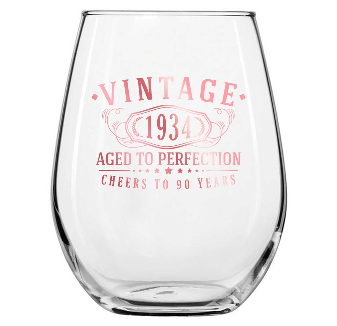 Vintage 1934 Rose Gold 17oz Stemless Wine Glass 90th Birthday Aged to ...