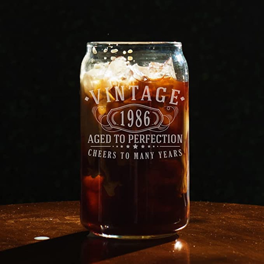 Vintage 1986 Etched 16oz Beer Can Glass - 39th Birthday Aged to ...