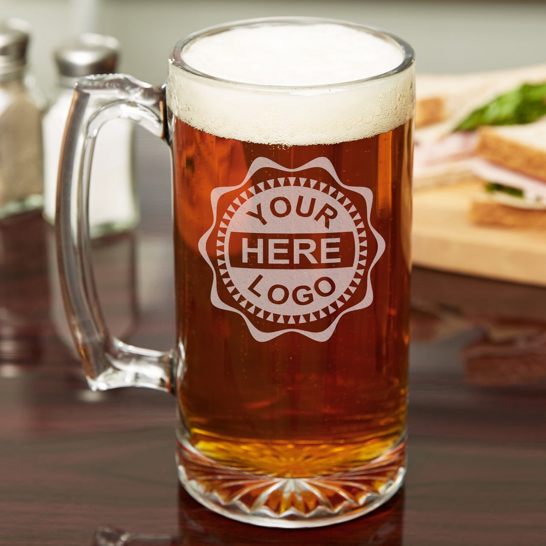 Your Logo Here or Custom Designs Custom Etched 25oz. Glass Beer Mug - Etsy