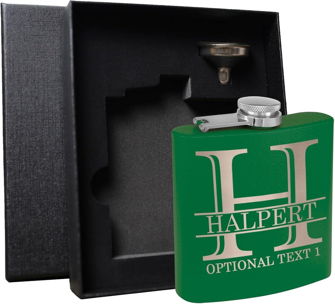 Personalized Etched Flask With Your Custom Text | 6oz, Green, Stainless ...