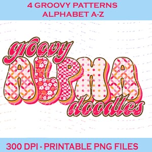 Alphabet Alpha-doodle Sublimation PNG, Retro Patterns, Groovy Style ...
