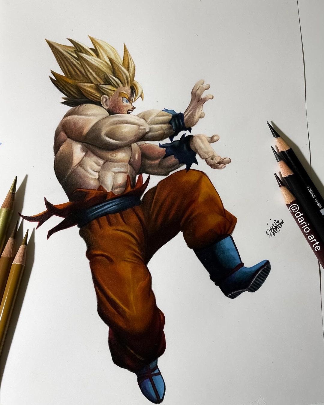 Drawing Goku Realistic Version Handmade Print 30 Hours Size A4 12x8
