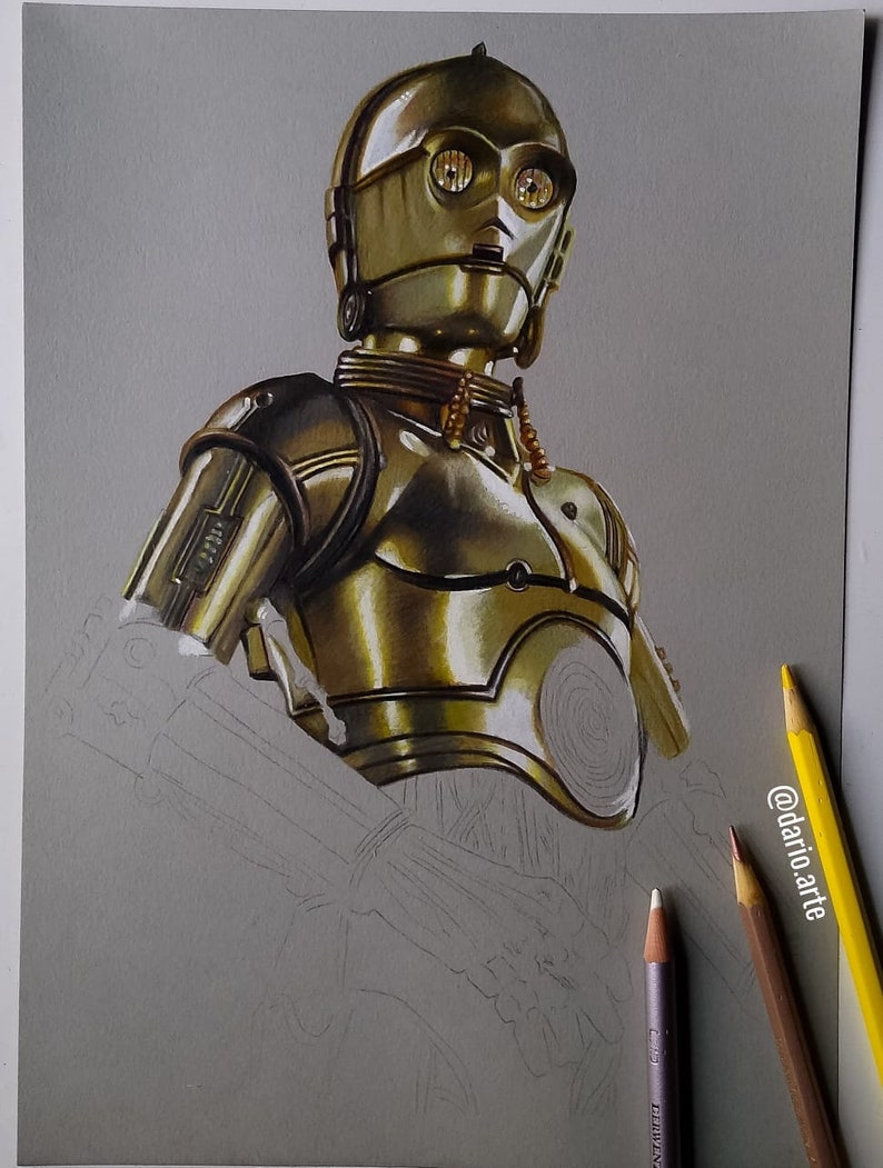 100% Handmade C-3po Star War Drawing PRINT - Etsy