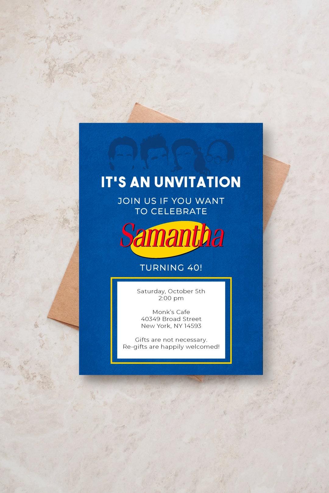 Seinfeld Unvitation Birthday Invitation - Made to Order - Etsy