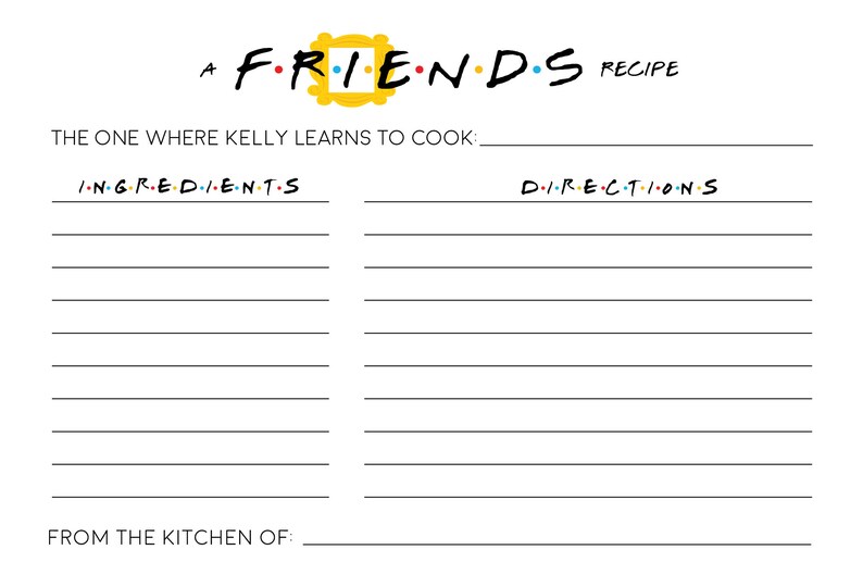 Friends Recipe Card - Made to Order - Etsy