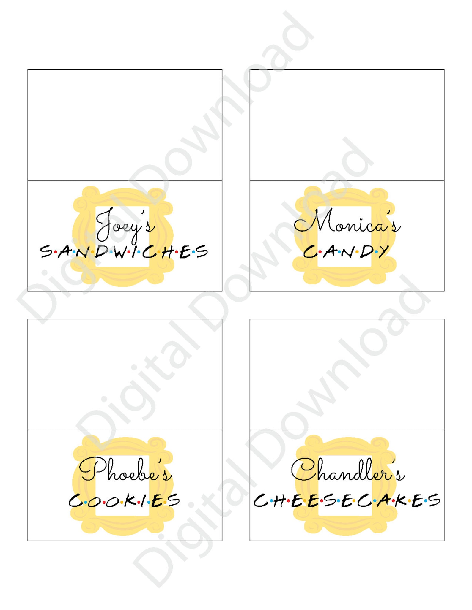 Friends Themed Food Place Cards Bridal Shower Baby Shower - Etsy