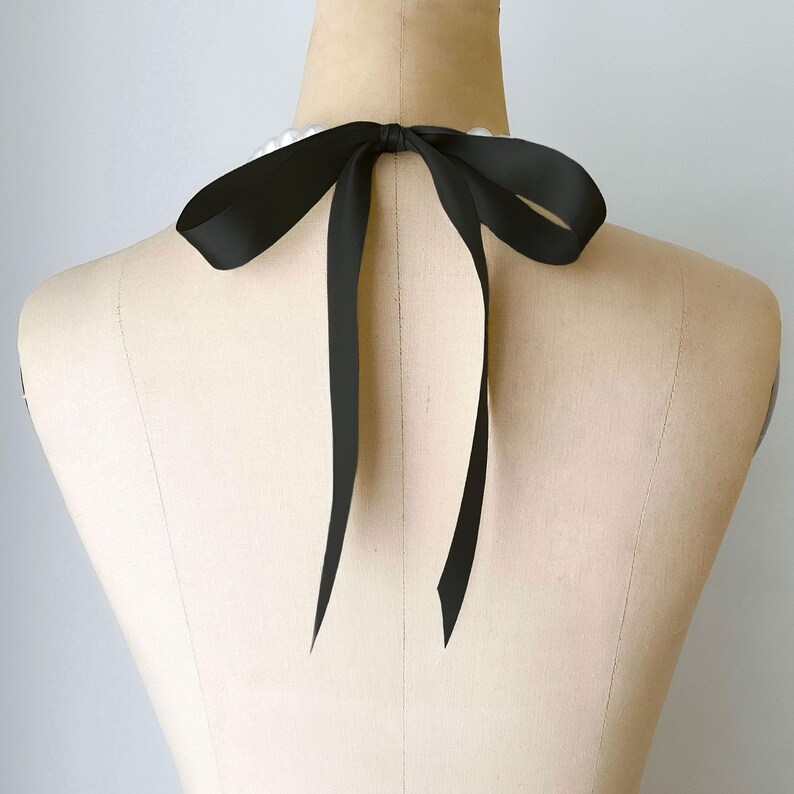 Chunky Pearl Ribbon Necklace • White Satin Ribbon Tie • White Pearls ...