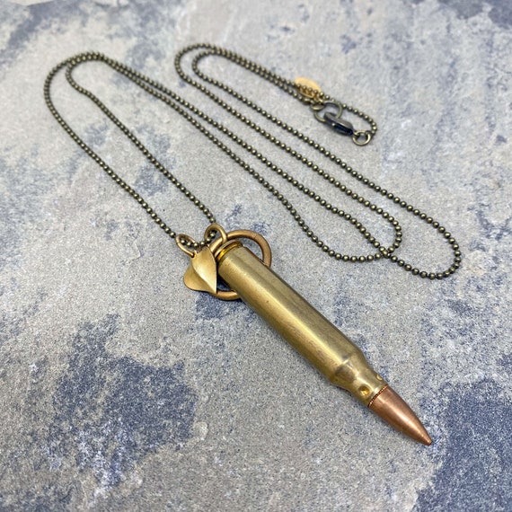 Brass Bullet Pendant Necklace • Vintage Bullet Casing… - Gem