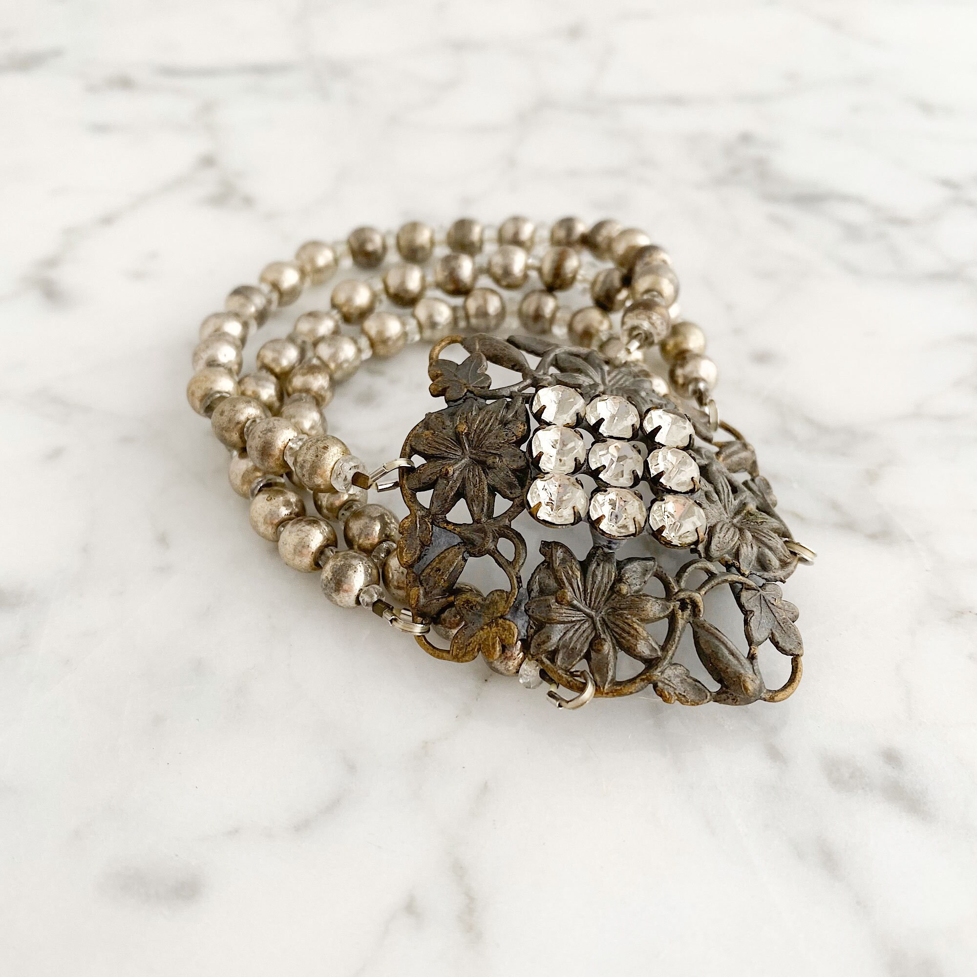 Victorian Bracelet, Rhinestone Crystal Oxidized Brass Brooch Pewter ...