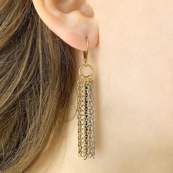 Vintage Mixed Metal Chain Tassel Earrings E319 Etsy